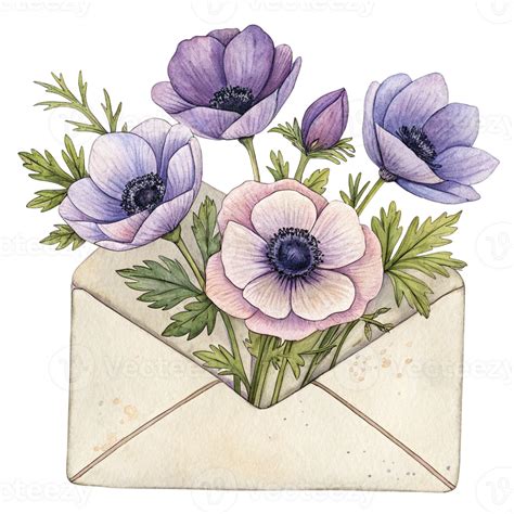 An Envelope With Purple Flowers And Leaves 68473556 Png
