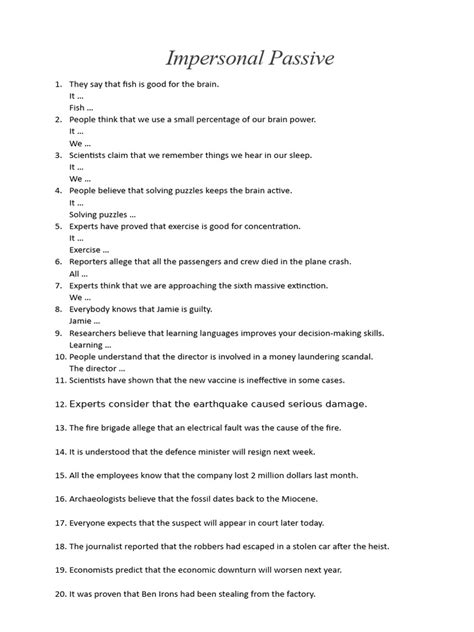 Impersonal Passive Pdf Games And Activities