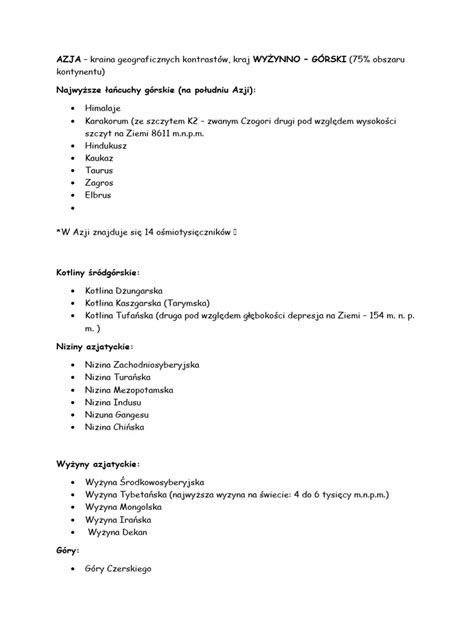 Azja Góry Wyżyny Niziny Pdf