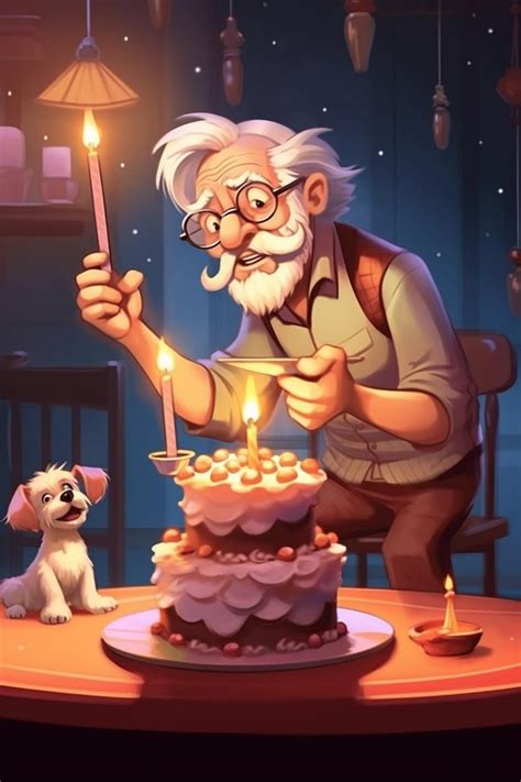 Premium Photo Cartoon Illustration Of An Old Man Blowing Out Candles