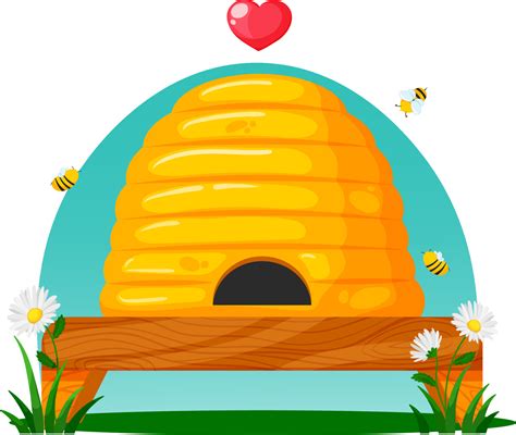 Round Cartoon Beehive With Daisies On A Blue Background Beautiful Hive