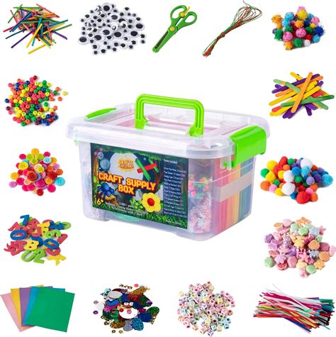 Jumbo Arts And Crafts Kit Box 2 000 Pieces Pompoms Craft Sticks Pipe