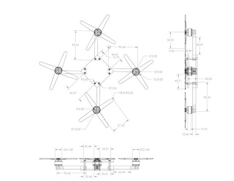 Quadcopter Orthographic Drawing Detailed Airplane Engineering Diagram