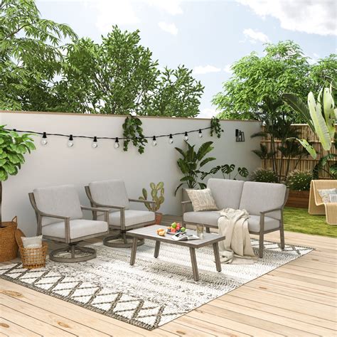 Happatio 4 Piece Patio Furniture Set Outdoor Aluminum Patio