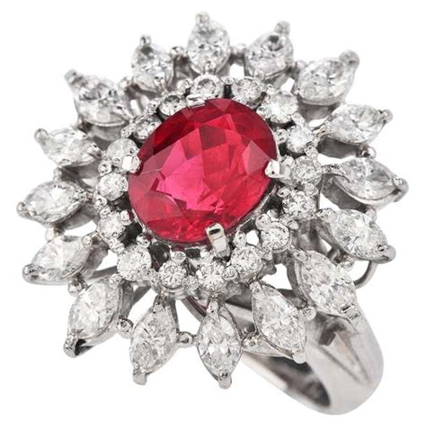 Gia Ruby 365ct Diamond Platinum Floral Cocktail Ring For Sale At 1stdibs