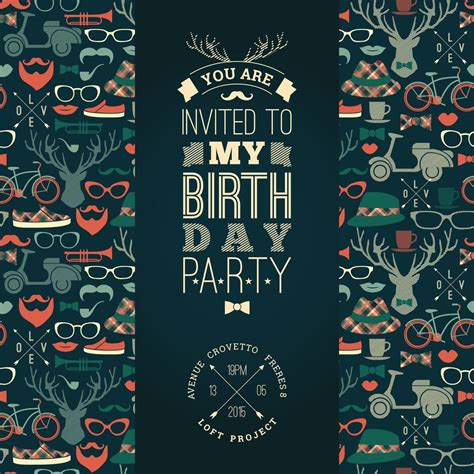 Happy Birthday Invitation Vintage Retro Background With Hipster 296883