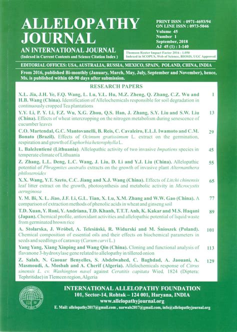 Pdf Allelopathy Journal September 2018 451