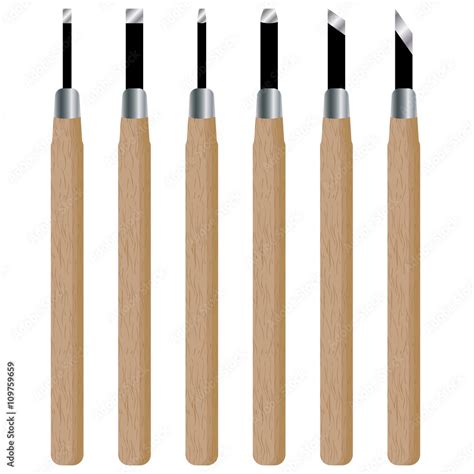 Wood Carving Knife Set Isolated On White Background Object Tool Design