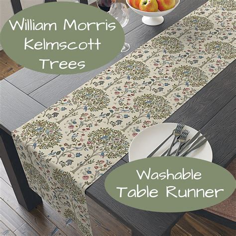 Kelmscott Trees Table Runner William Morris Beige Blue Green 72 Or 90 Inches Easy Care