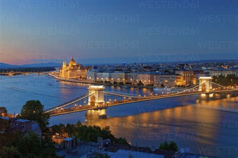 Hungary Budapest View To Pest With Parliament Building Chain Bridge