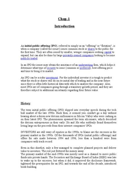 Ipo Report Initial Public Offering Securities Finance