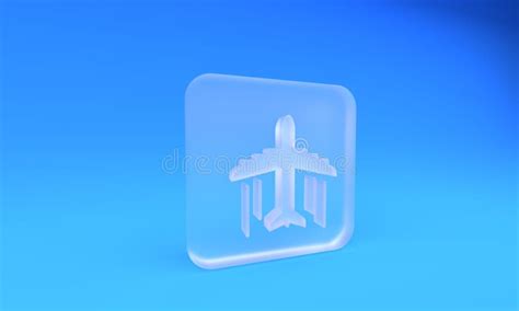 Frosted Glass Plane Icon Isolated On Blue Background Flying Airplane