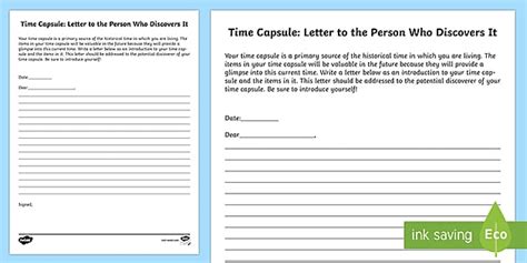 Time Capsule Letter For The Person Who Discovers It For 3rd 5th Grade