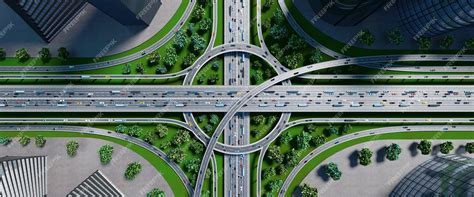 Premium Photo Highway Intersection In The City With Heavy Traffic 3d