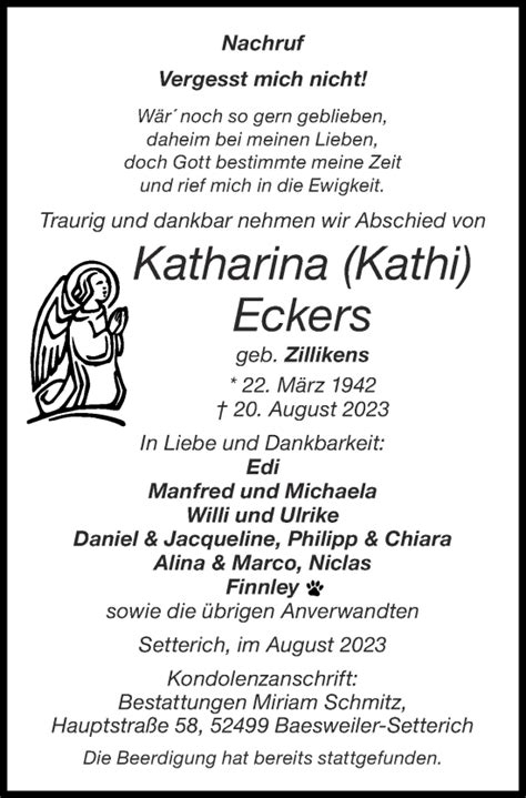 Traueranzeigen Von Katharina Eckers Aachen Gedenkt