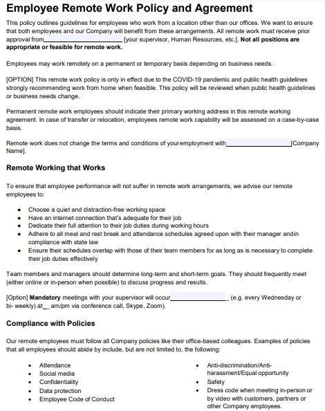 Free Remote Work Policy Template Word Pdf Excel Tmp