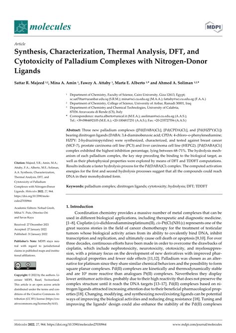 Pdf Synthesis Characterization Thermal Analysis Dft And