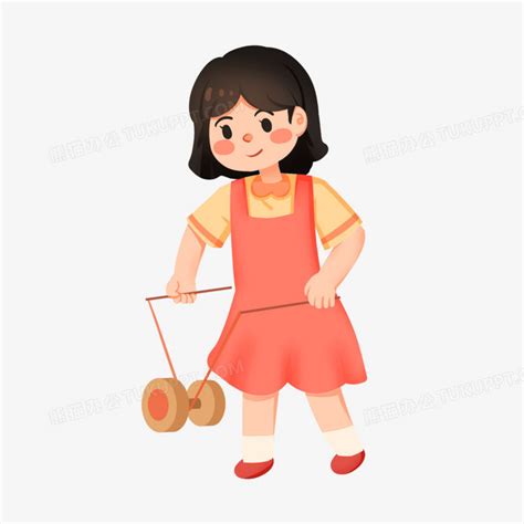 手绘卡通小女孩玩空竹免抠png图片素材下载卡通png熊猫办公