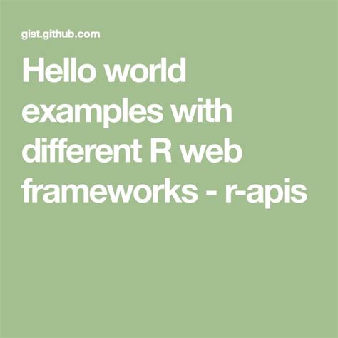 Hello World Examples With Different R Web Frameworks Framework