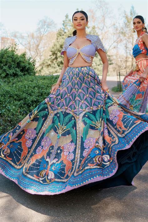 Lyons Tropical Blue Printed And Embellished Full Lehenga Lehenga