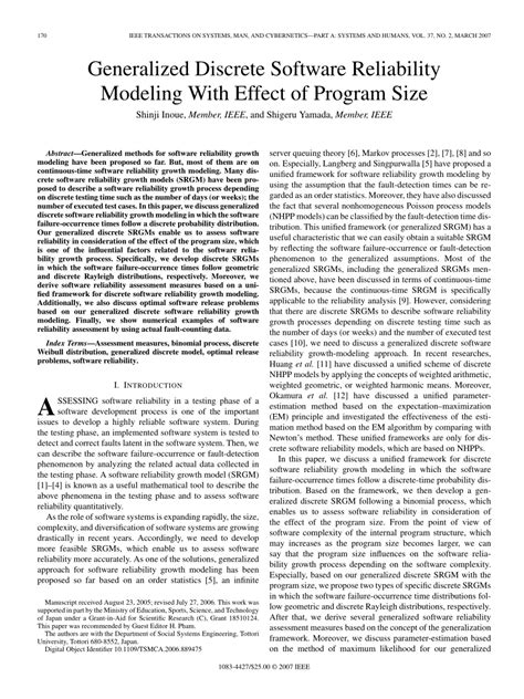 Pdf Generalized Discrete Software Reliability Modeling With Effect Of Program Size
