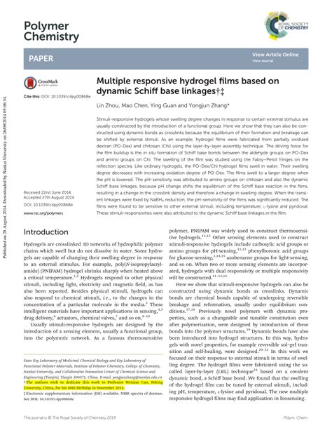 Pdf Multiple Responsive Hydrogel Films Based On Dynamic Schiff Base