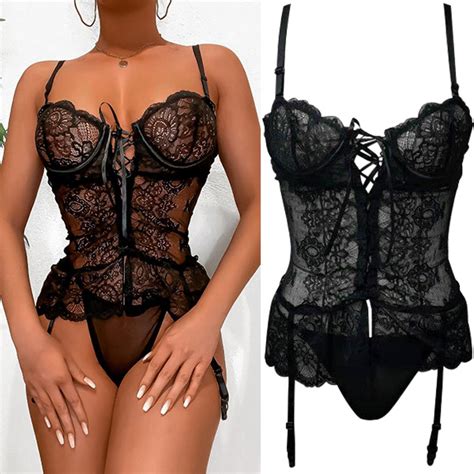 Sexy Lace Up Lace Two Piece Lingerie Set