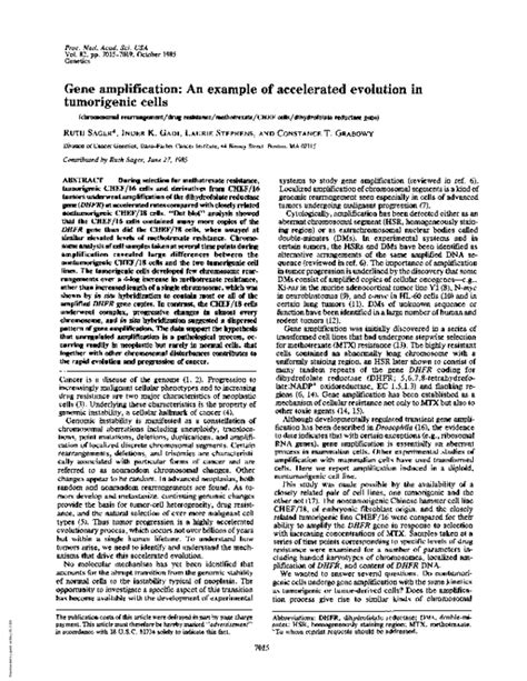 Pdf Gene Amplification An Example Of Accelerated Evolution In Tumorigenic Cells Inder Gadi