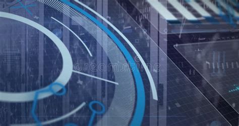 Image Of Data Processing With Scope Scanning Over Server Room Stock