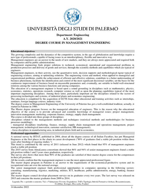 Course Plan Engineering Management Palermo Pdf Engineering Thesis