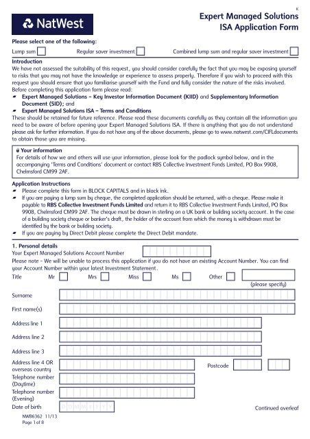 Expert Managed Solutions Isa Application Form Natwest