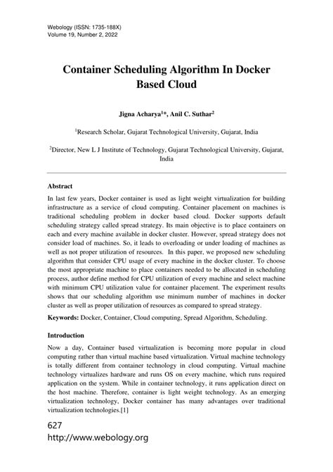 PDF Container Scheduling Algorithm In Docker Based Cloud