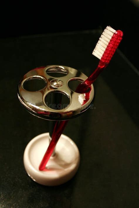 Red Toothbrush Stock Image Image Of Black Teeth Holder 4081519