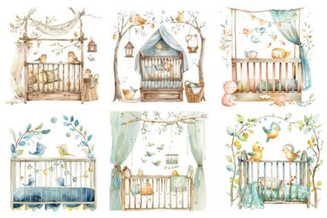 Watercolor Nursery Cute Crib Clipart Graphic By Nayem Khan · Creative