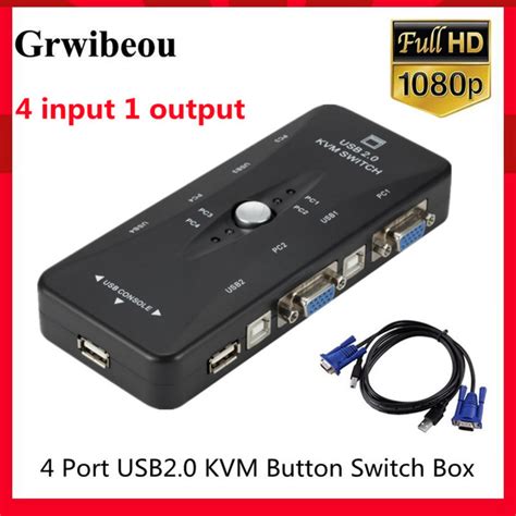 Grwibeou 4 포트 Kvm 스위치 Usb 20 Vga 분배기 프린터 마우스 키보드 펜드라이브 공유 스위처 1920