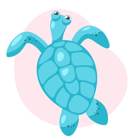 Cute Blue Turtle On Pink Background Flat Cartoon Vector Illustration