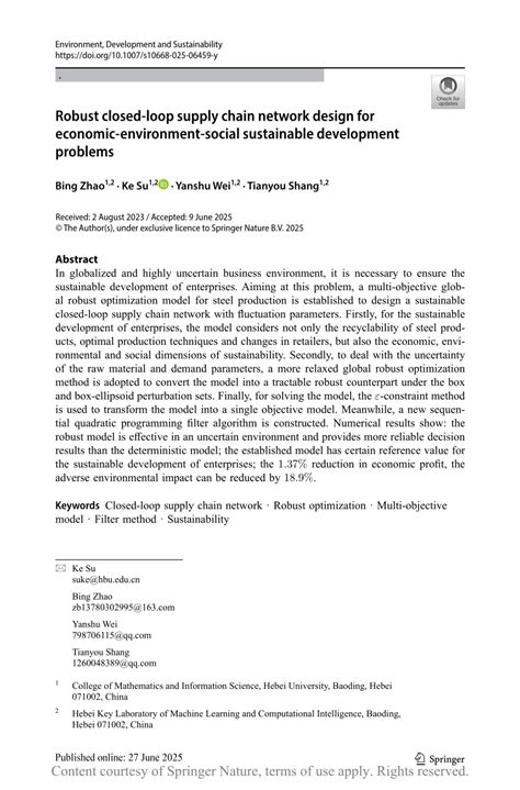 Robust Closed Loop Supply Chain Network Design For Economic Environment Social Sustainable