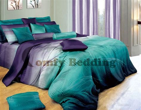 Blue Purple Gradient Cotton Comforter Bedding Set Peacock Bedroom