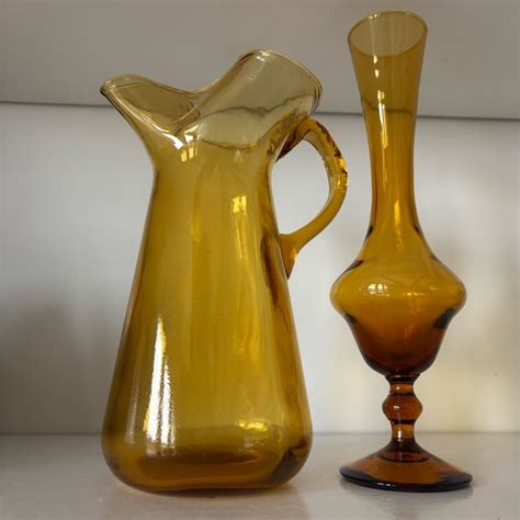 Vintage Glass Art Vintage Amber Blenko Glass Carafe Pitcher Bud