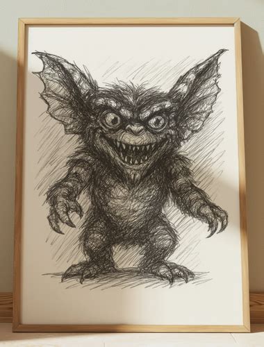 Evil Gremlin Drawing Print Portrait Sketch 8 X 10 Gremlins Horror