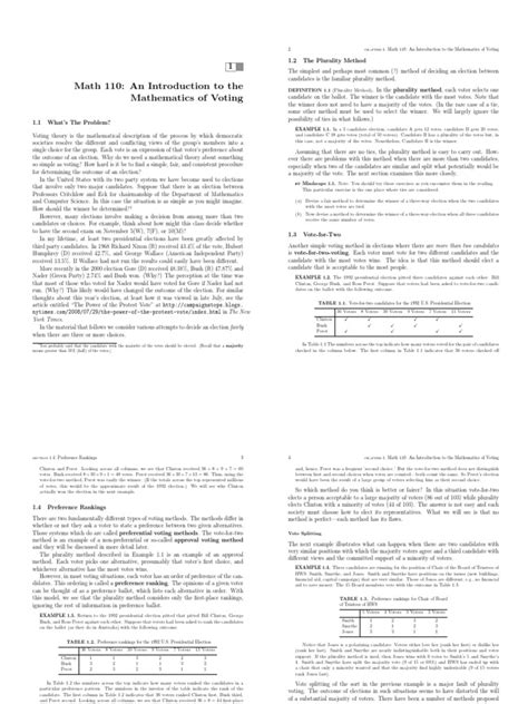 Math 110 An Introduction To The Mathematics Of Voting Pdf Voting