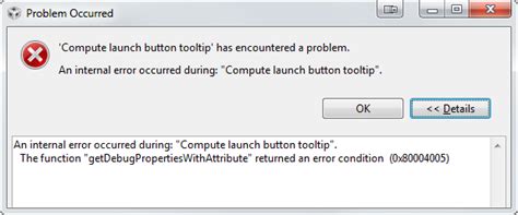 Compute Launch Button Tooltip Has Encountered A Problem Error