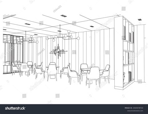 Interior Outline Sketch Drawing Perspective Reception Stock Vector