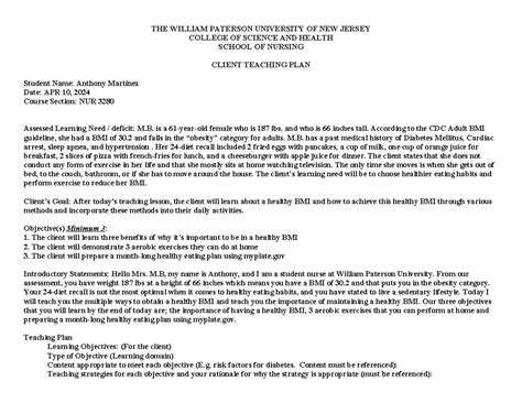 Teaching Plan Template The William Paterson University Of New Jersey