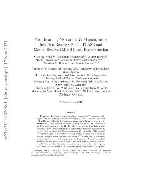 Pdf Free Breathing Myocardial T1 Mapping Using Inversion Recovery Radial Flash And Motion