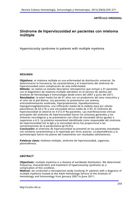 Pdf Hyperviscosity Syndrome In Patients With Multiple Myeloma