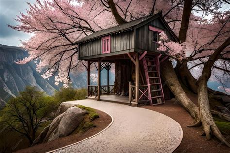 Premium Ai Image Beautiful Bumpkinly Flowery Treehouse In A Gigantic Woo Passing Flower