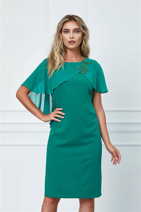 Rochie Sara Verde Cu Paiete Si Voal Tip Capa Rochii