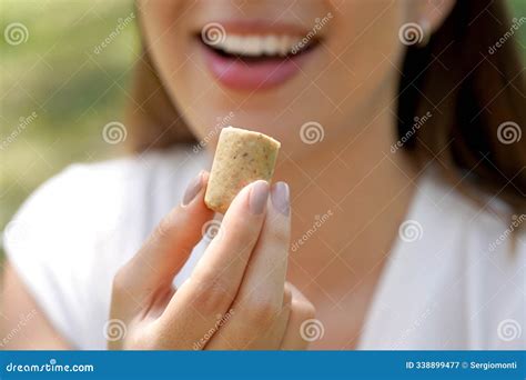 Peanut Candy Pacoca Close Up Of Beautiful Girl Eating Pacoca
