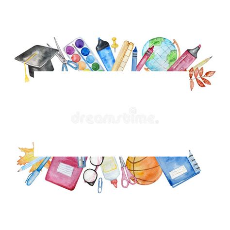 Rectangle Frame With Watercolor School Supplies Back To School Copy